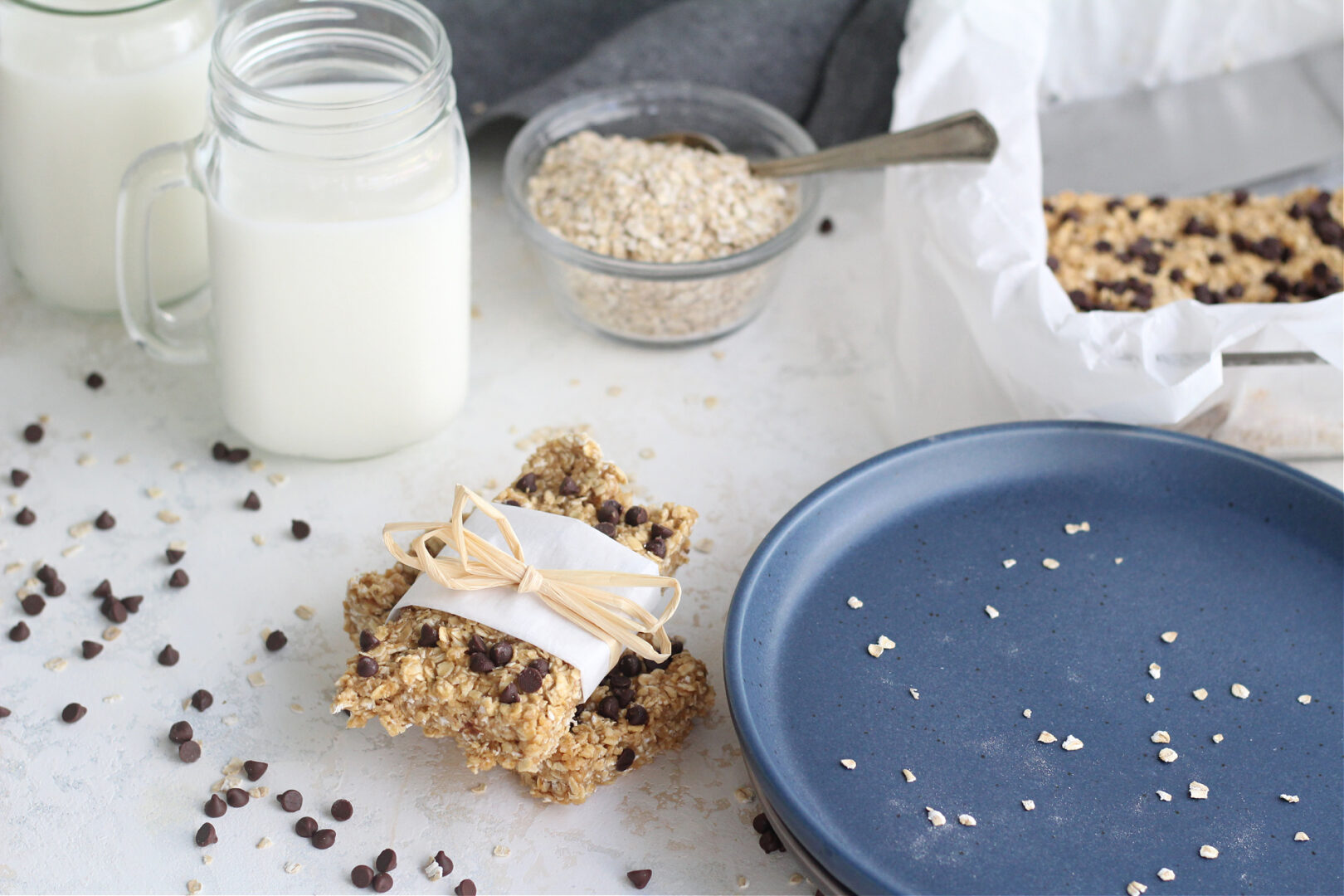 No Bake Peanut Butter Chocolate Chip Oatmeal Protein Bars